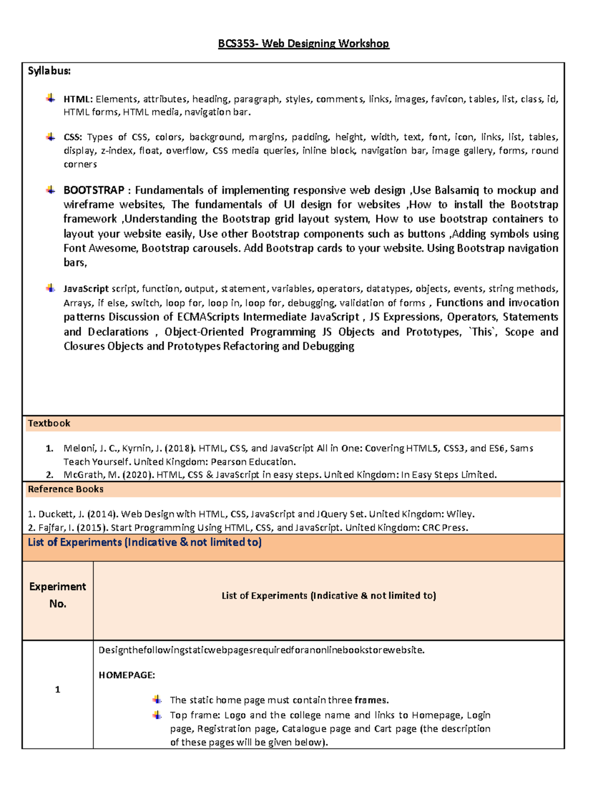 WD Workshop Syllbus - BCS353- Web Designing Workshop Syllabus: HTML ...