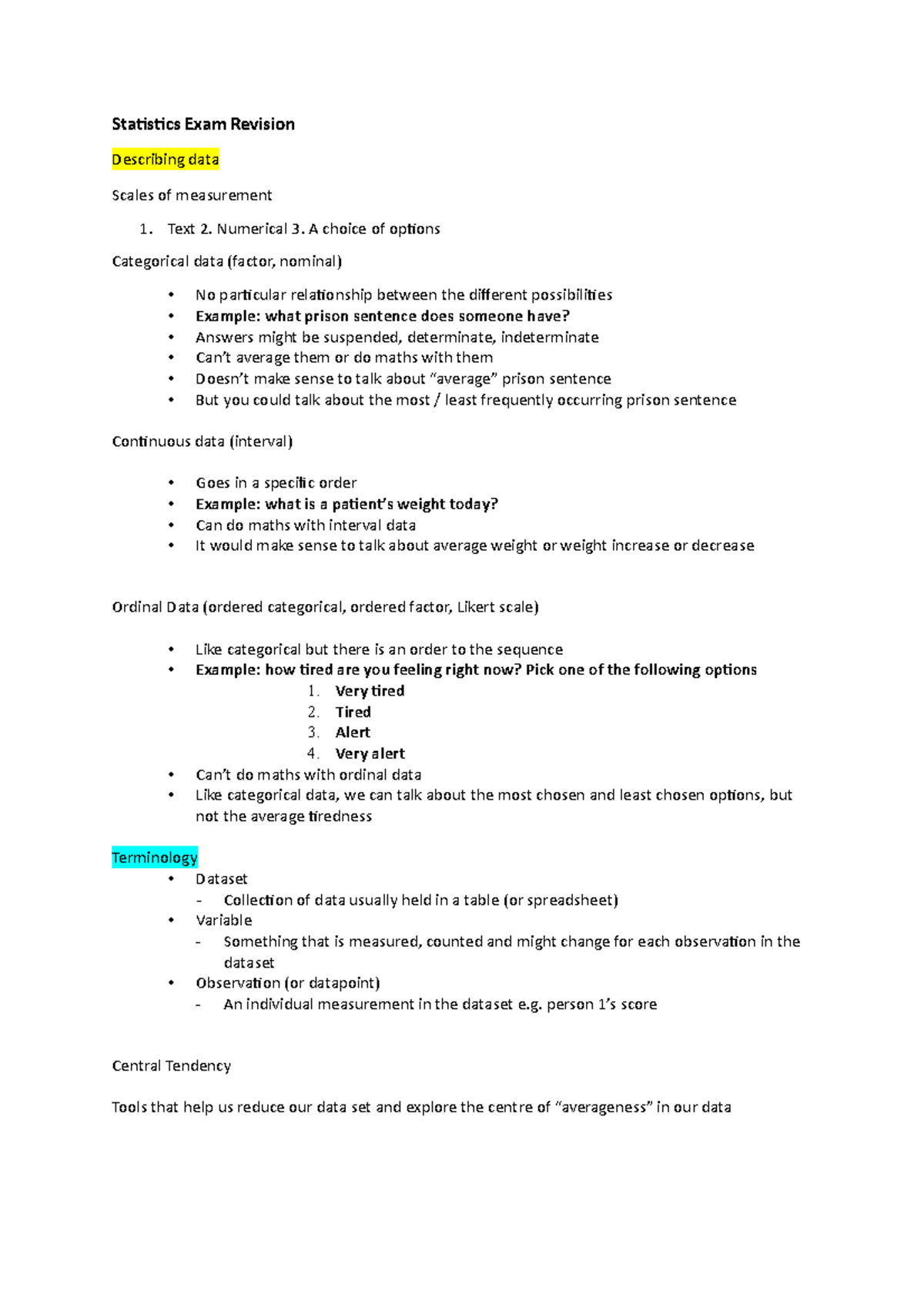 Statistics-Exam-Revision notes for exam - Statistics Exam Revision ...