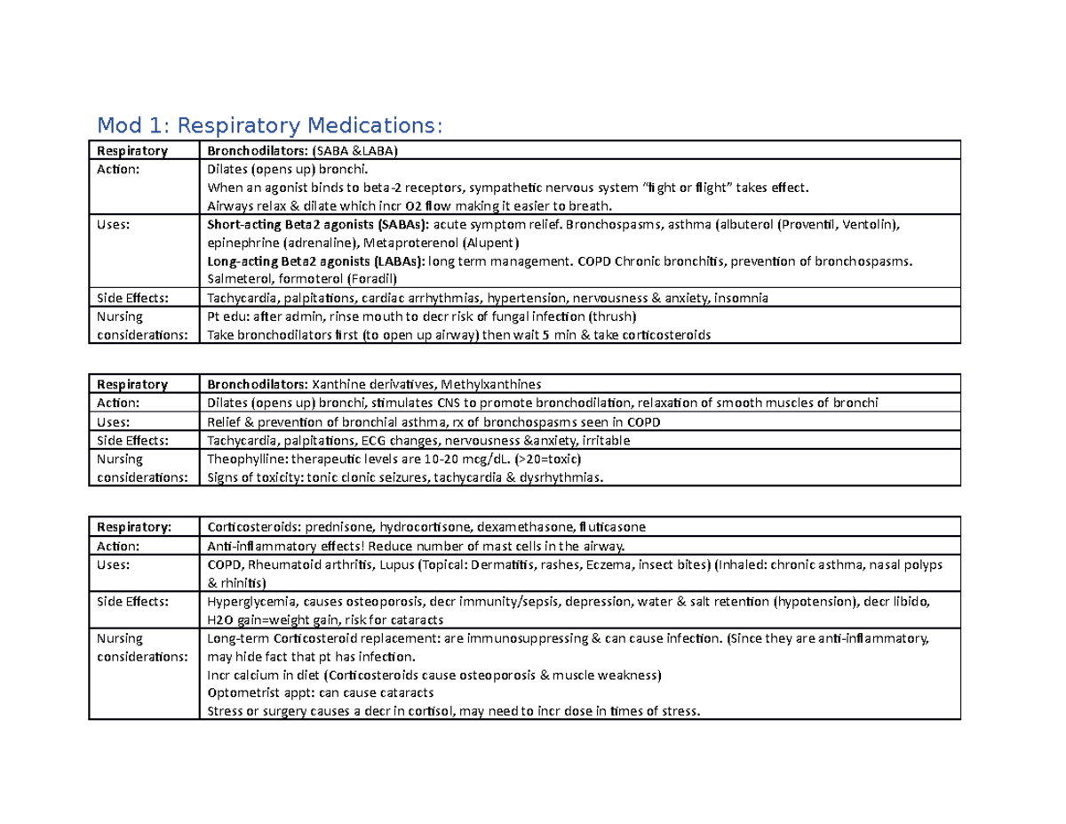 243 U5 - Pharmacology - Mod 1: Respiratory Medications: Respiratory ...