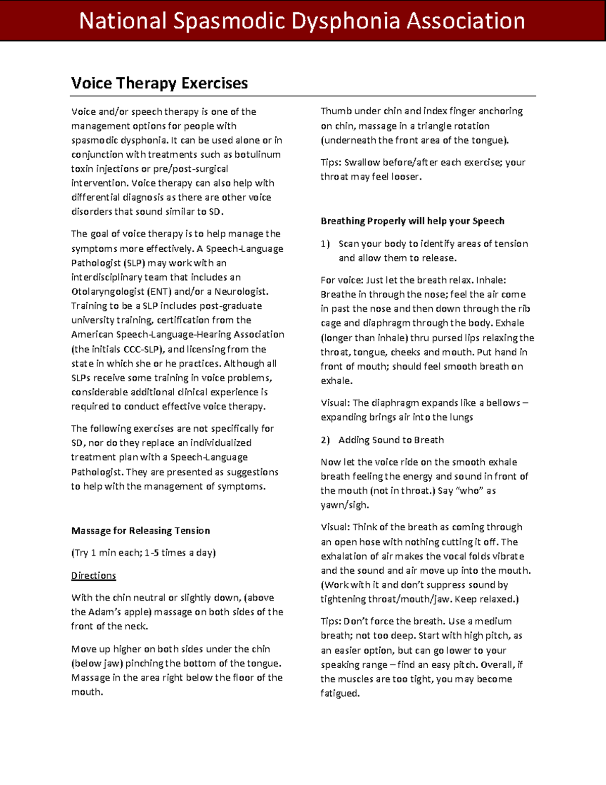 Treatment Artifact 3- Voice Therapy Exercises for Spasmadic Dysphonia ...