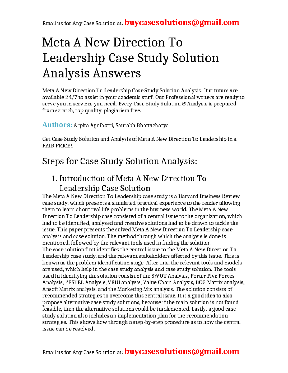 Case Solution Meta A New Direction To Leadership - Meta A New Direction ...