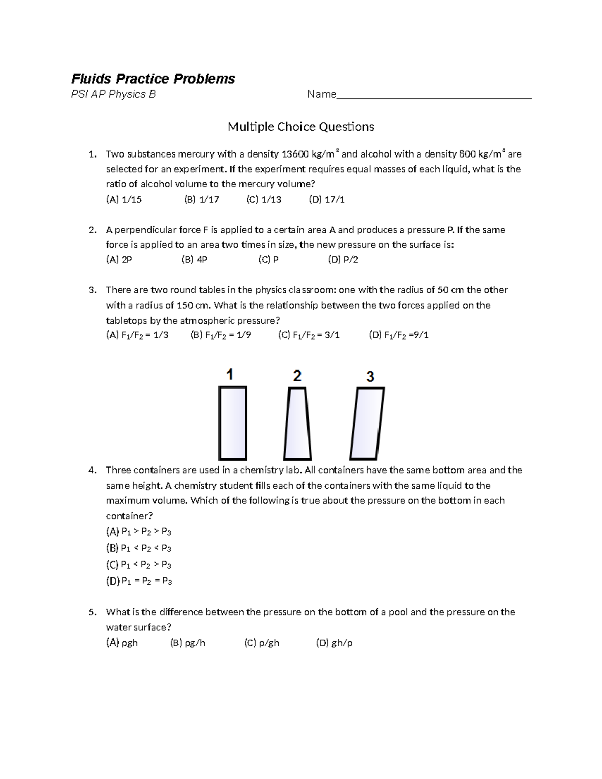 Fluids practice problems 3 2015 12 04 - Fluids Practice Problems PSI AP ...