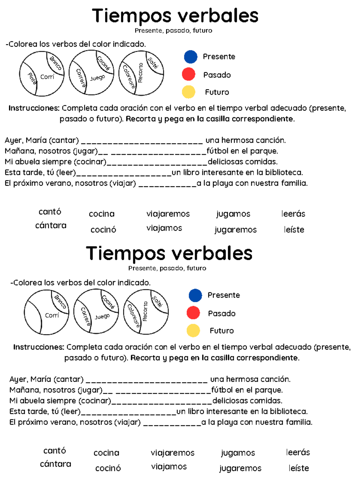 Taller tiempos verbales - Tiempos verbales Presente, pasado, futuro ...