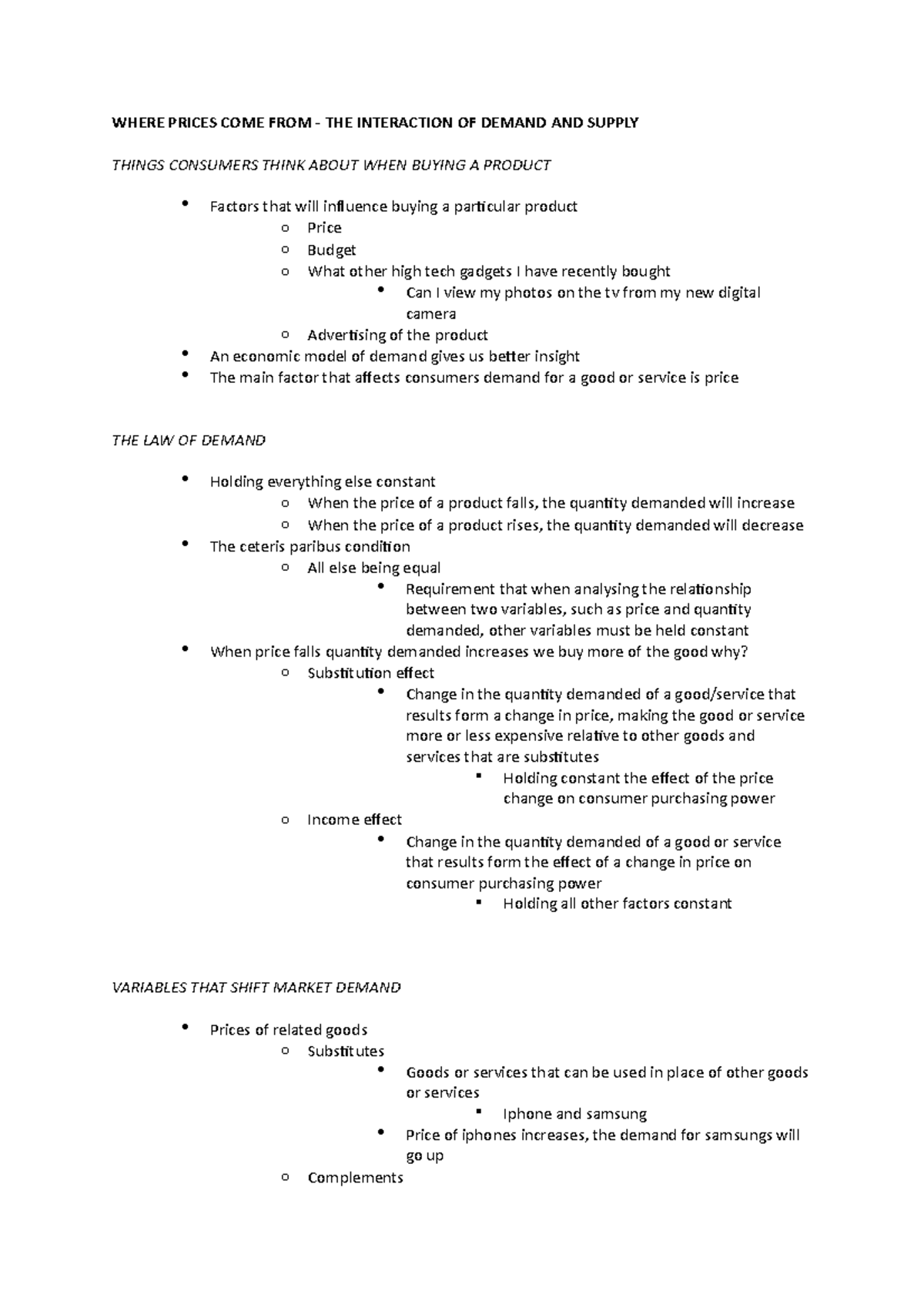 Week Two Lecture Notes Where Prices Come From The Interaction Of Demand And Supply Things
