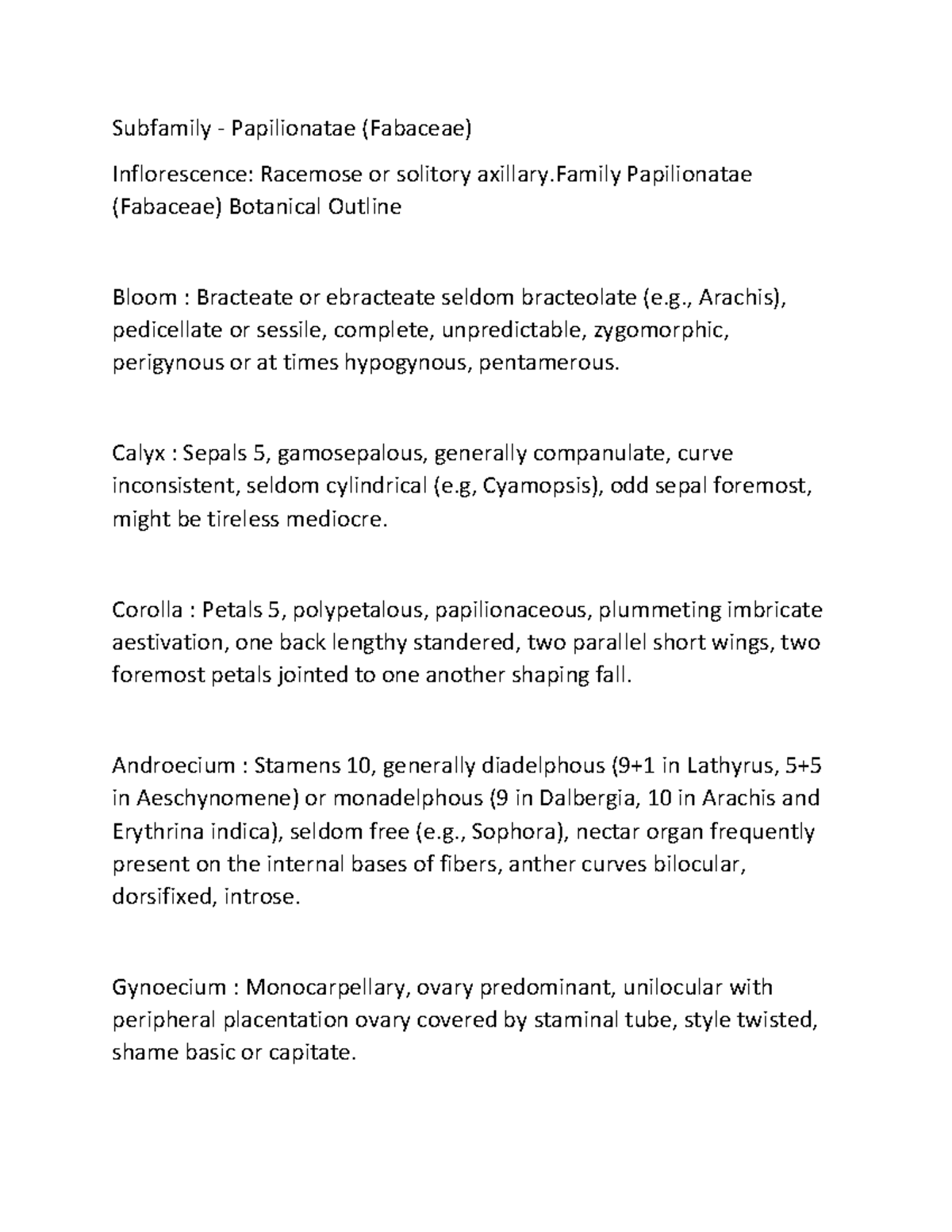 Document (1) - Short lecture notes - Subfamily - Papilionatae (Fabaceae ...