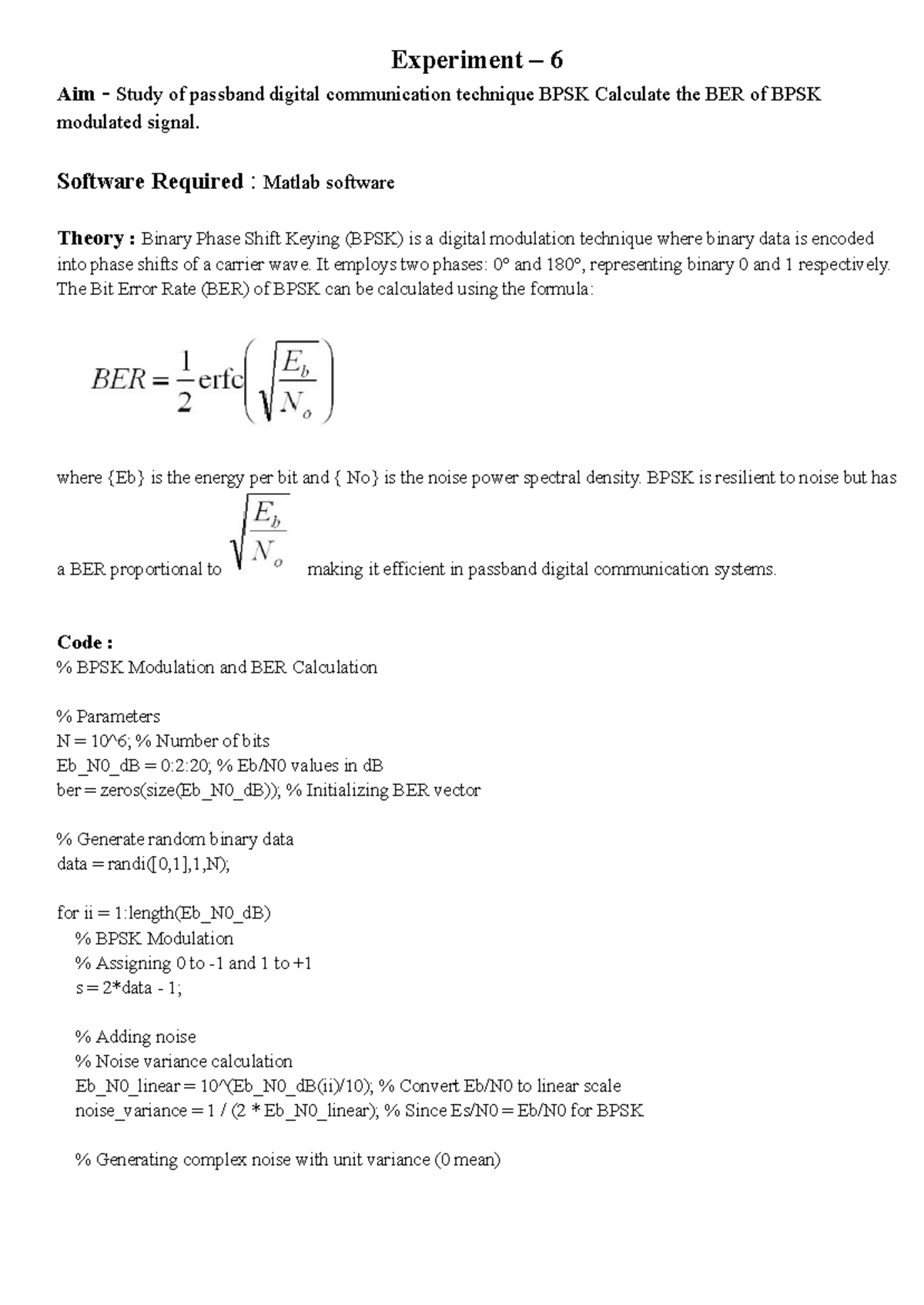 Dc lab exp 6 - Lab experiment - Experiment – 6 Aim - Study of passband digital communication ...