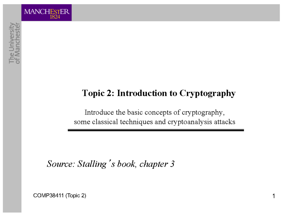 Topic 2-Classical Ciphers - Topic 2: Introduction to Cryptography ...
