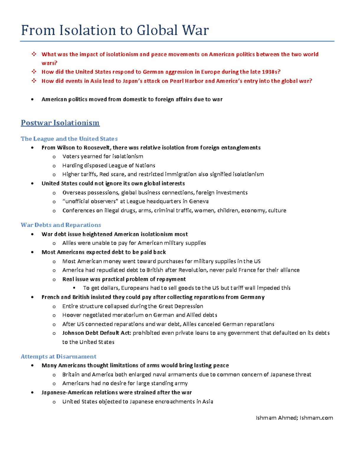 Chapter 29 - An outline covering Americas decision to involve itself in ...