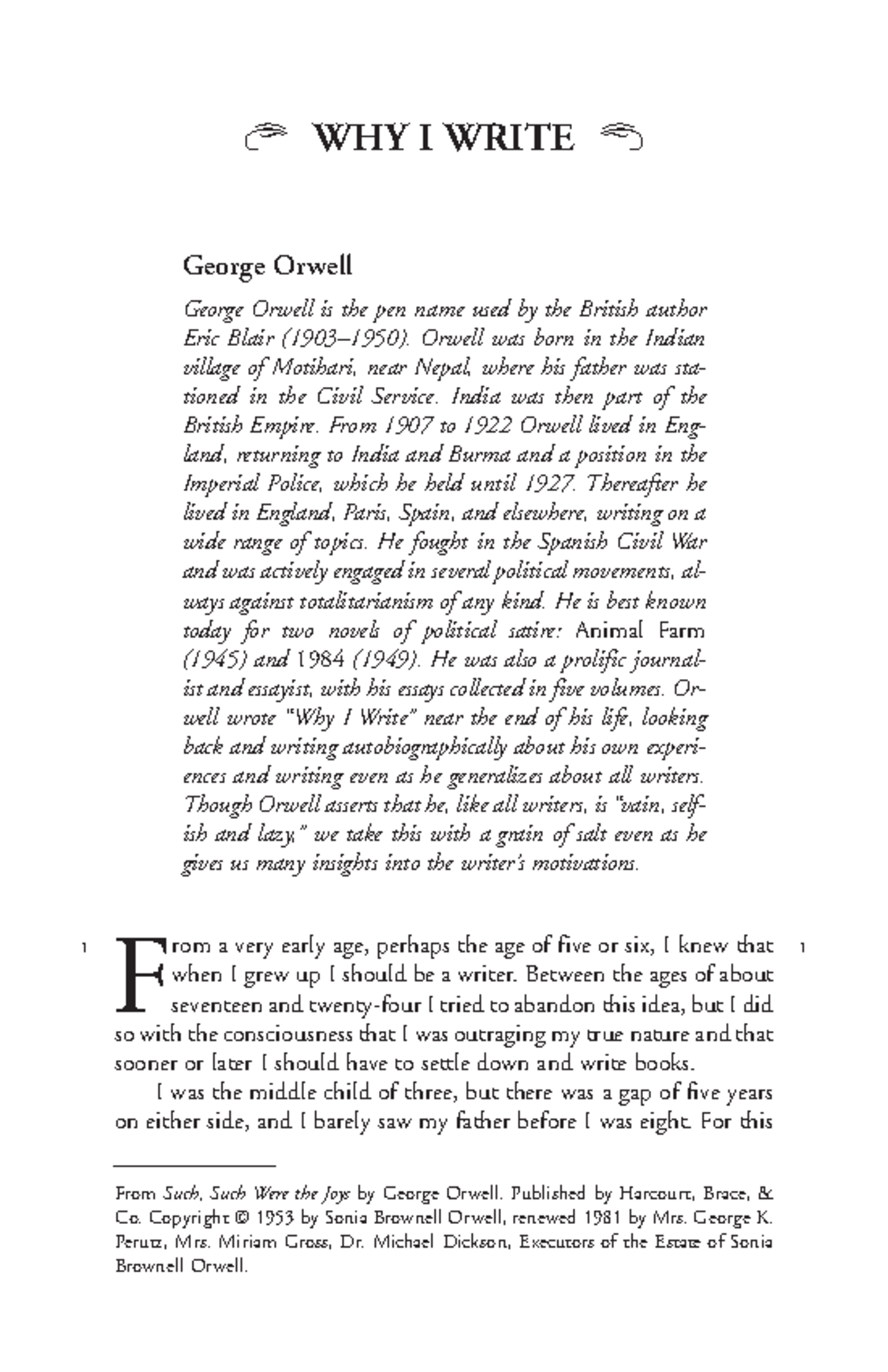 Why I Write Orwell - D WHY I WRITE d George Orwell George Orwell is the ...