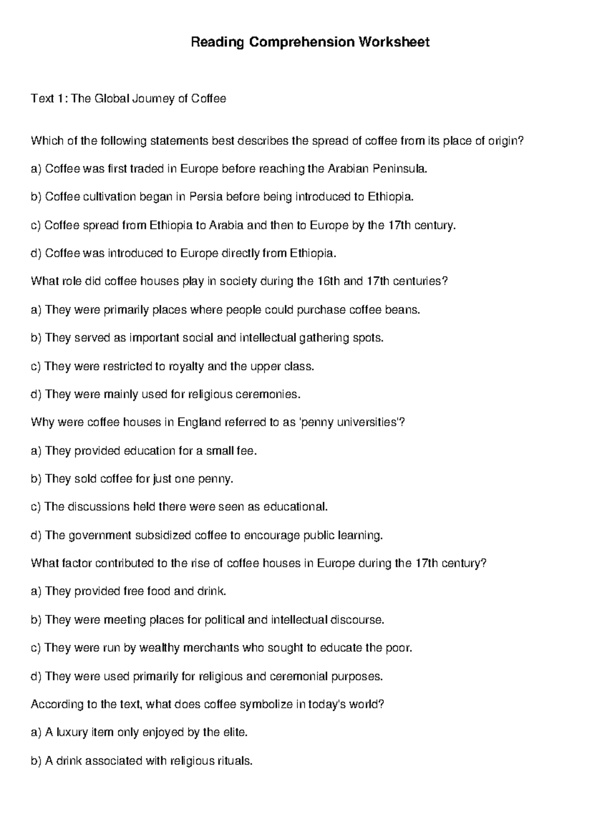 Reading comprehension worksheet v2 - Reading Comprehension Worksheet ...