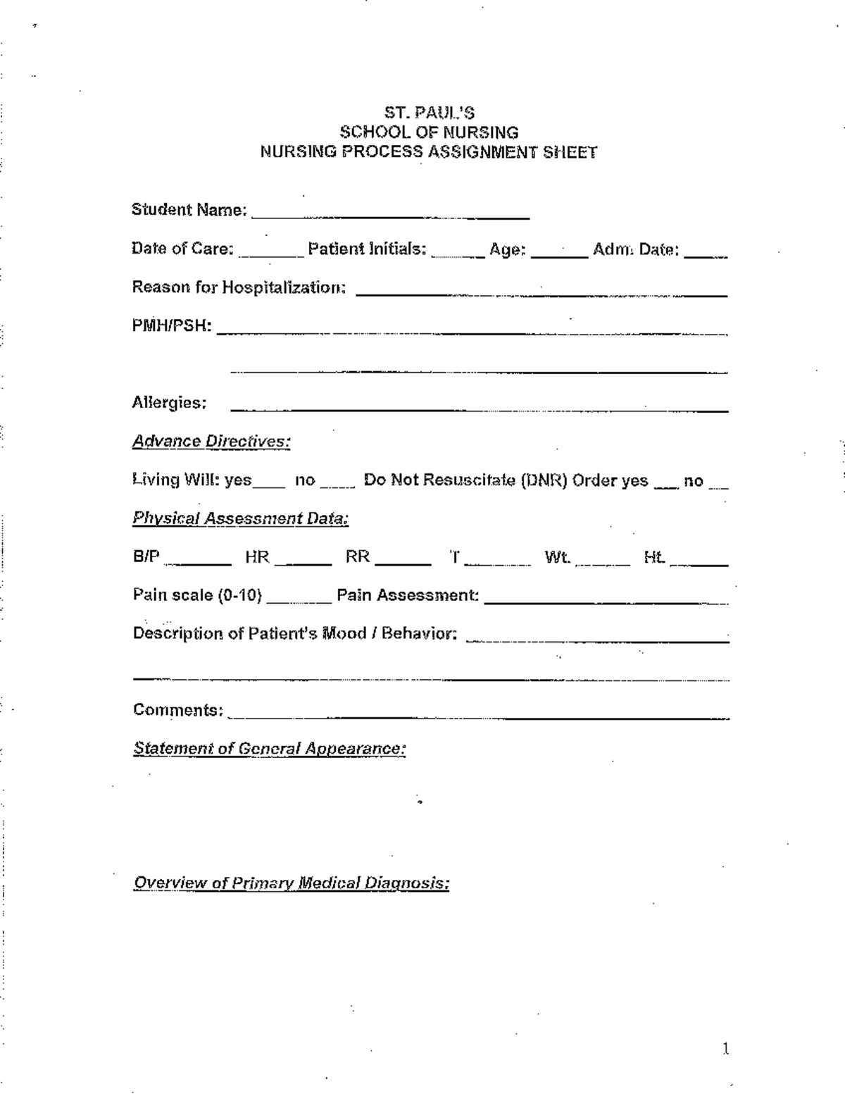 #2. Nursing Process Assigment Sheet - HSPA 450 - Studocu