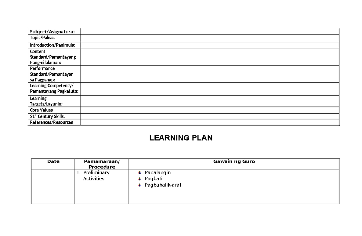 LP-Format - LP-Format.docx - Subject/Asignatura: Topic/Paksa ...