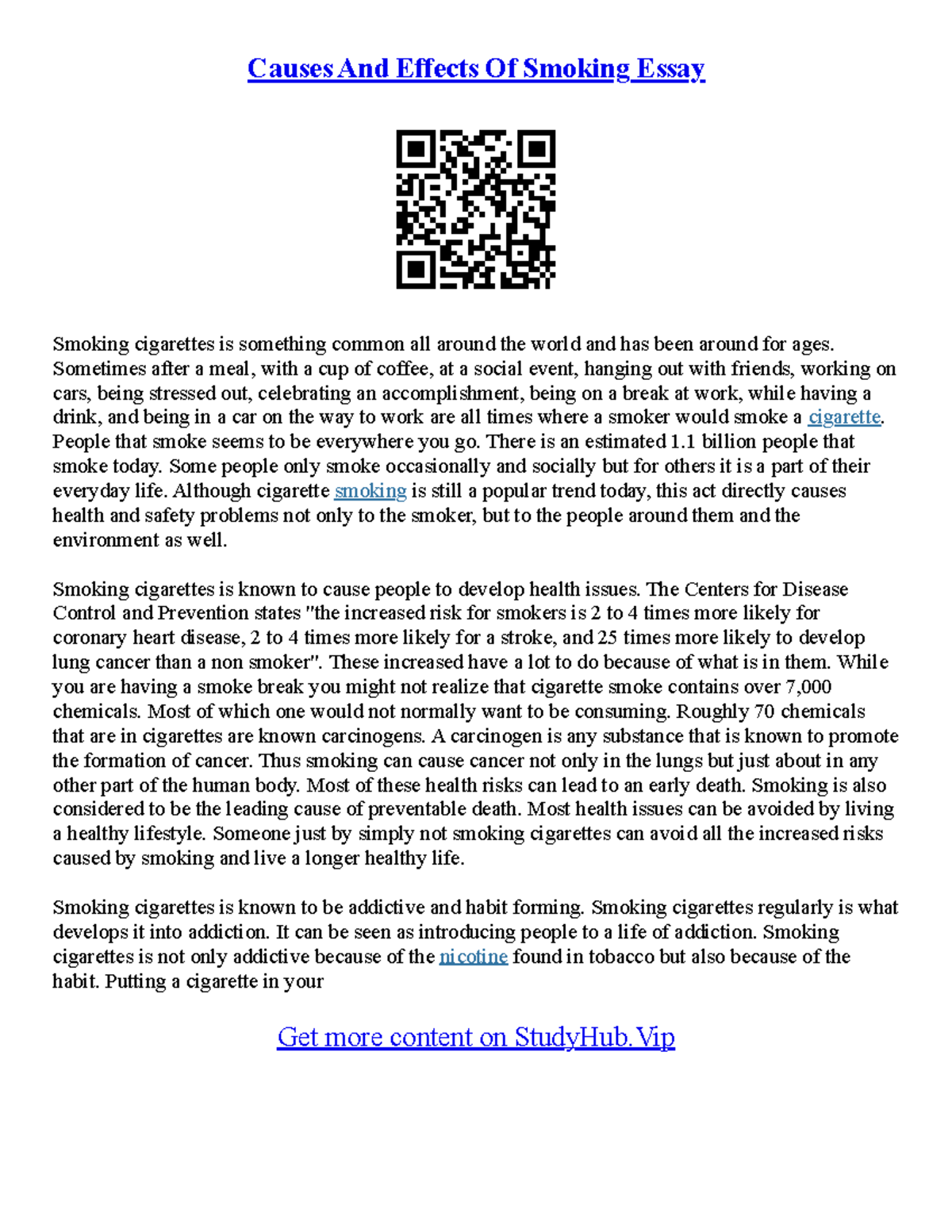Cause And Effect Essays On Smoking - Causes And Effects Of Smoking ...
