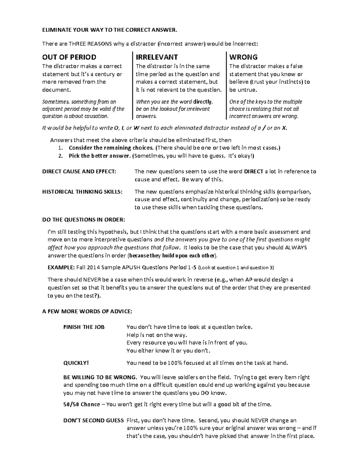 History Multiple Choice Tips - ELIMINATE YOUR WAY TO THE CORRECT ANSWER ...
