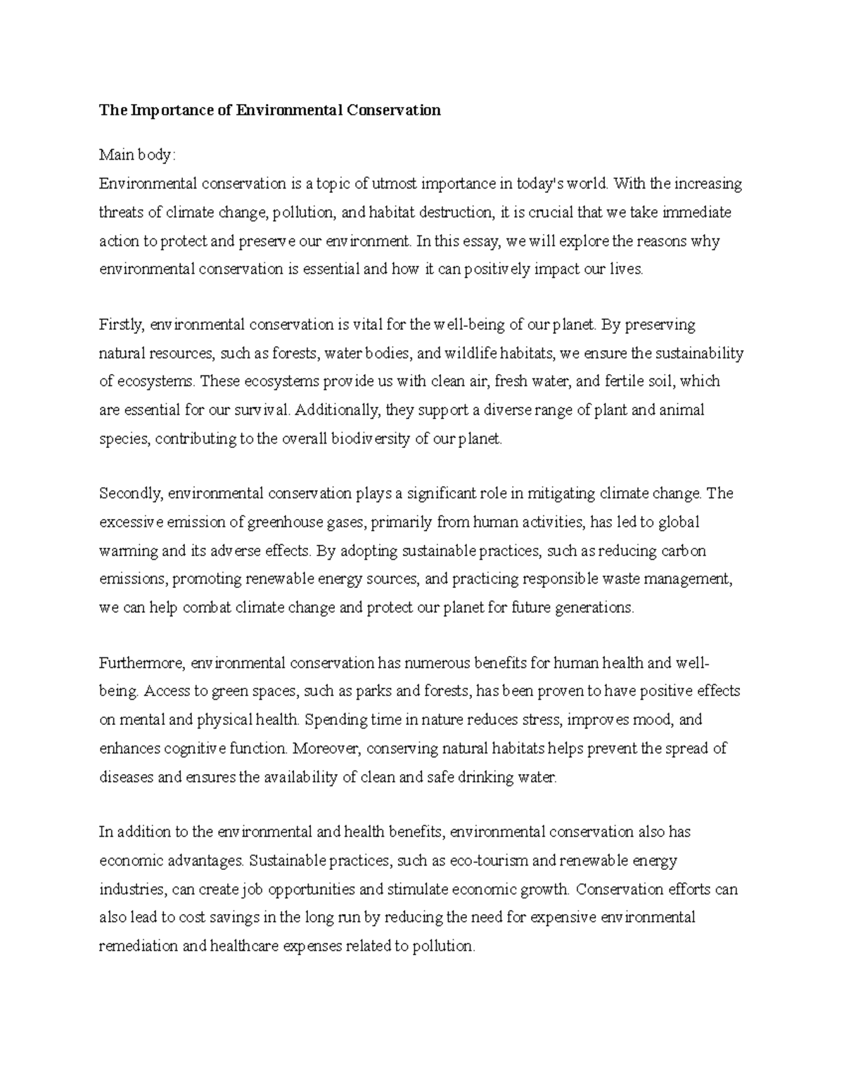 Essay 1706508823771 - The Importance of Environmental Conservation Main ...