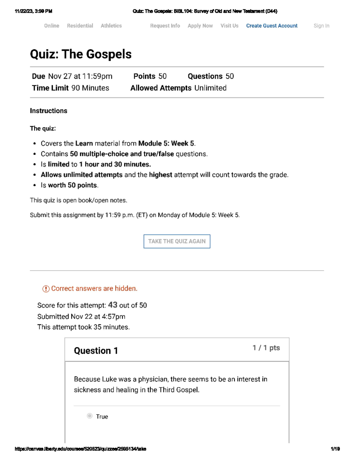 Bible 104 Quiz- The Gospels - Studocu