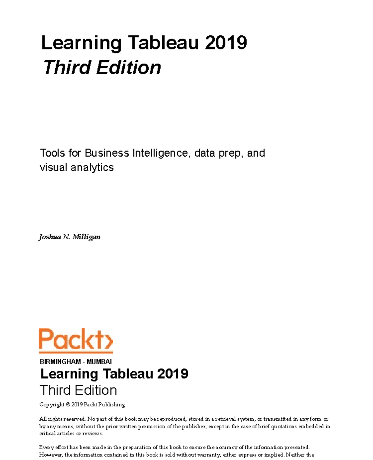 Learning Tableau 2019 book - Learning Tableau 2019 Third Edition ####### Tools for Business ...