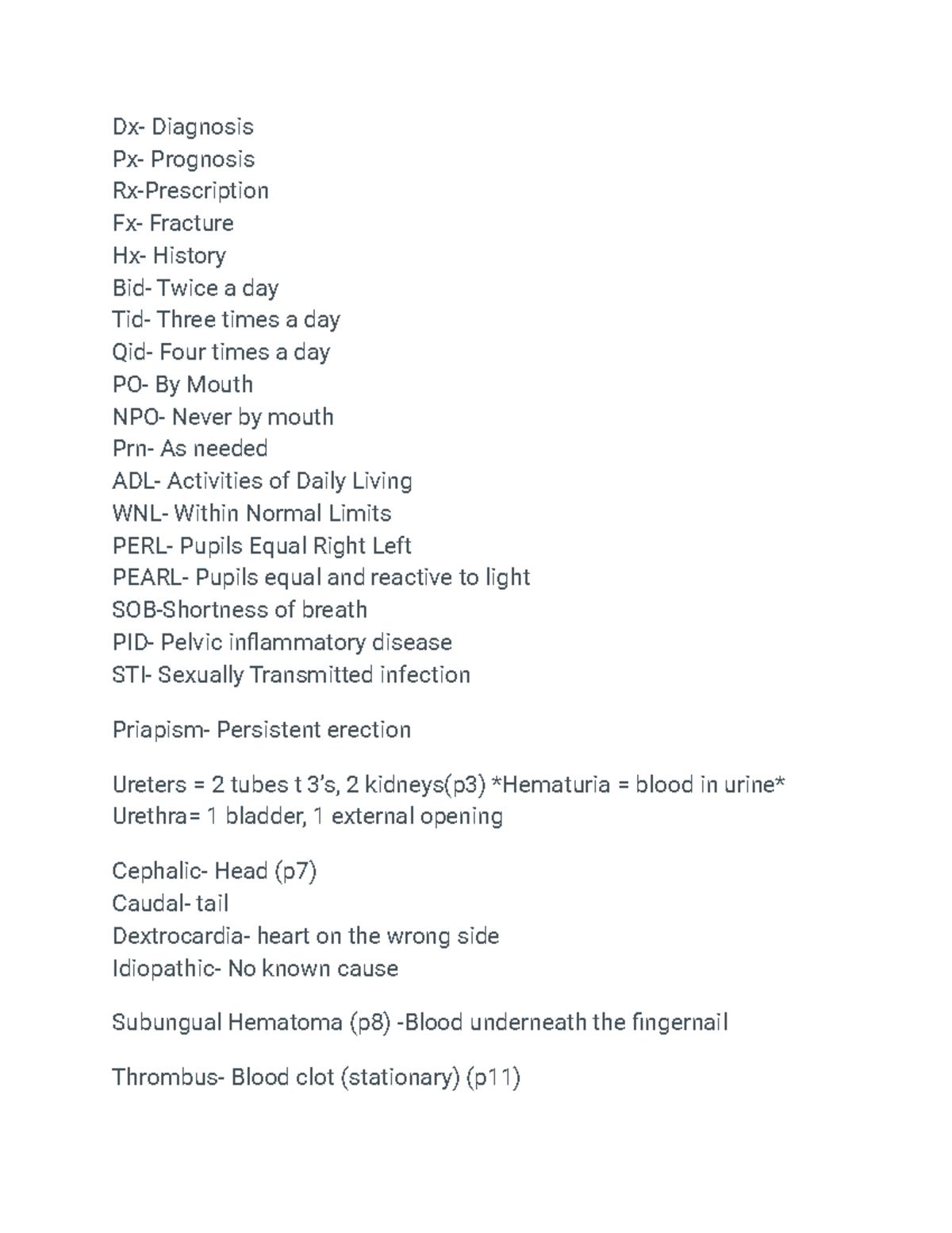 Untitled document - terminology - Dx- Diagnosis Px- Prognosis Rx ...