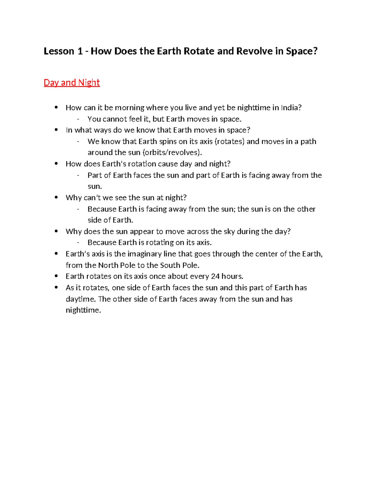 Earth's Place in Space - Detailed notes about earth. - Lesson 1 - How ...