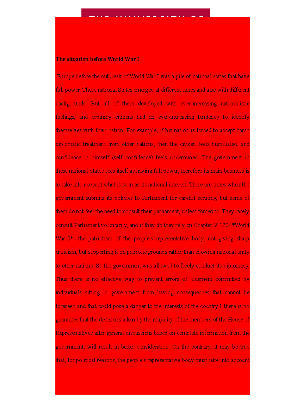 Study History - The situation before World War I - The situation before ...