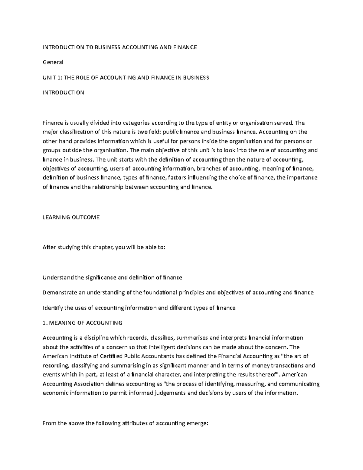 Introduction TO Business Accounting - INTRODUCTION TO BUSINESS ...