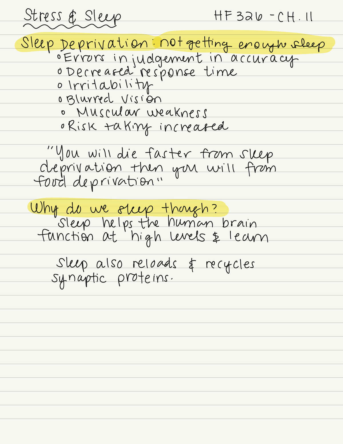 HF 326- Stress and Sleep. Chapter 11 Lecture Notes - HF326 - Studocu