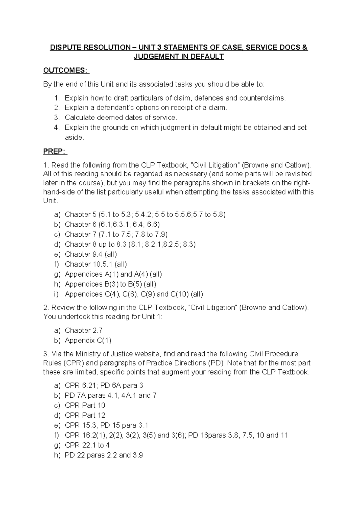 DR UNIT 3 Statements OF CASE ETC - DISPUTE RESOLUTION – UNIT 3 ...