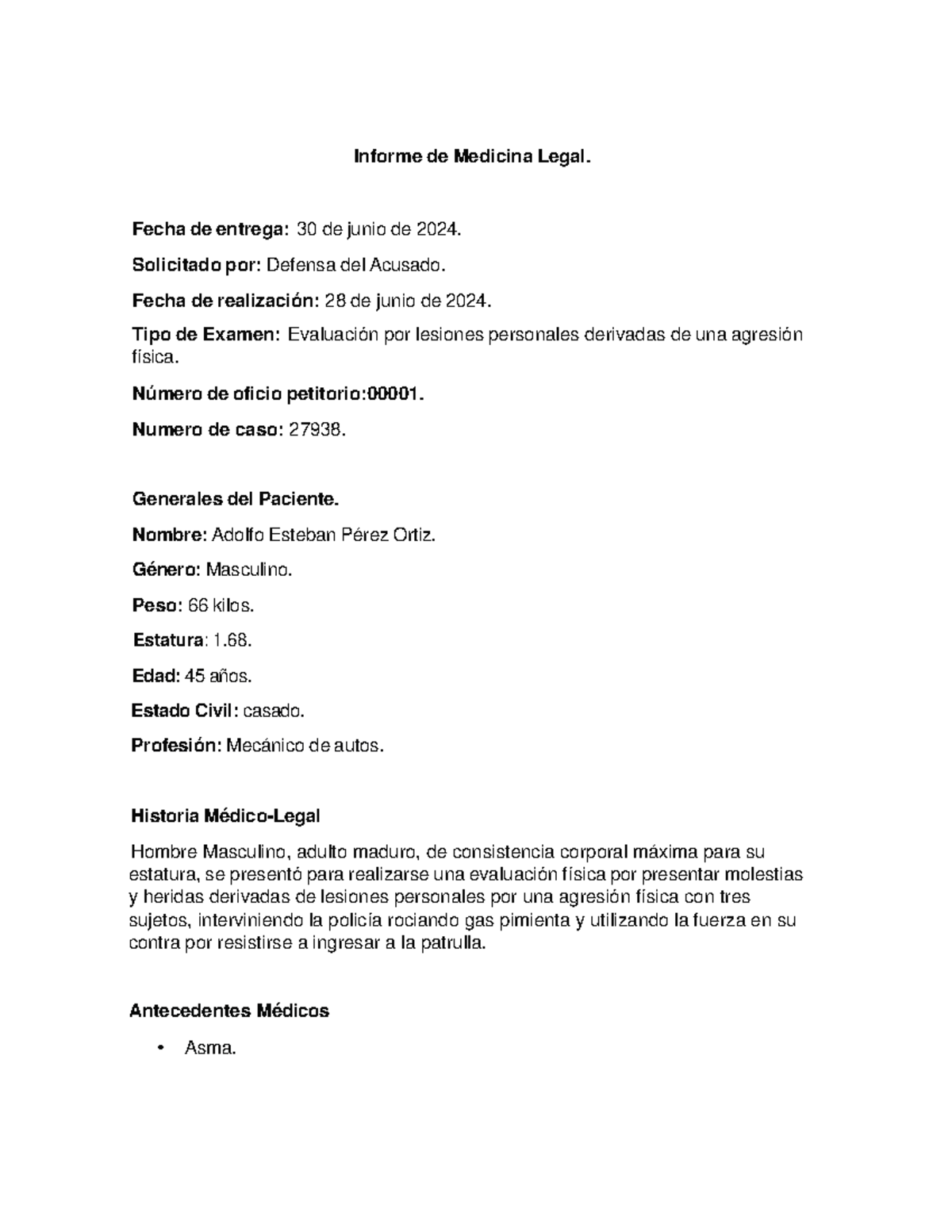 Informe Medico-legal - esto es un ejemplo - Informe de Medicina Legal ...