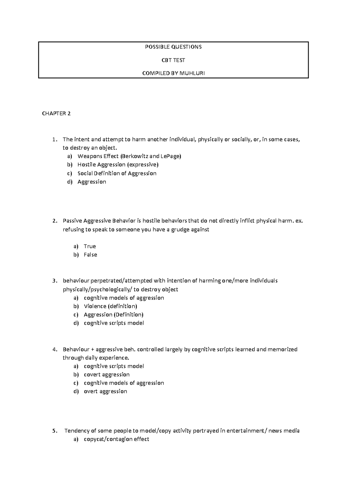 Possible Questions CH 2 - POSSIBLE QUESTIONS CBT TEST COMPILED BY ...