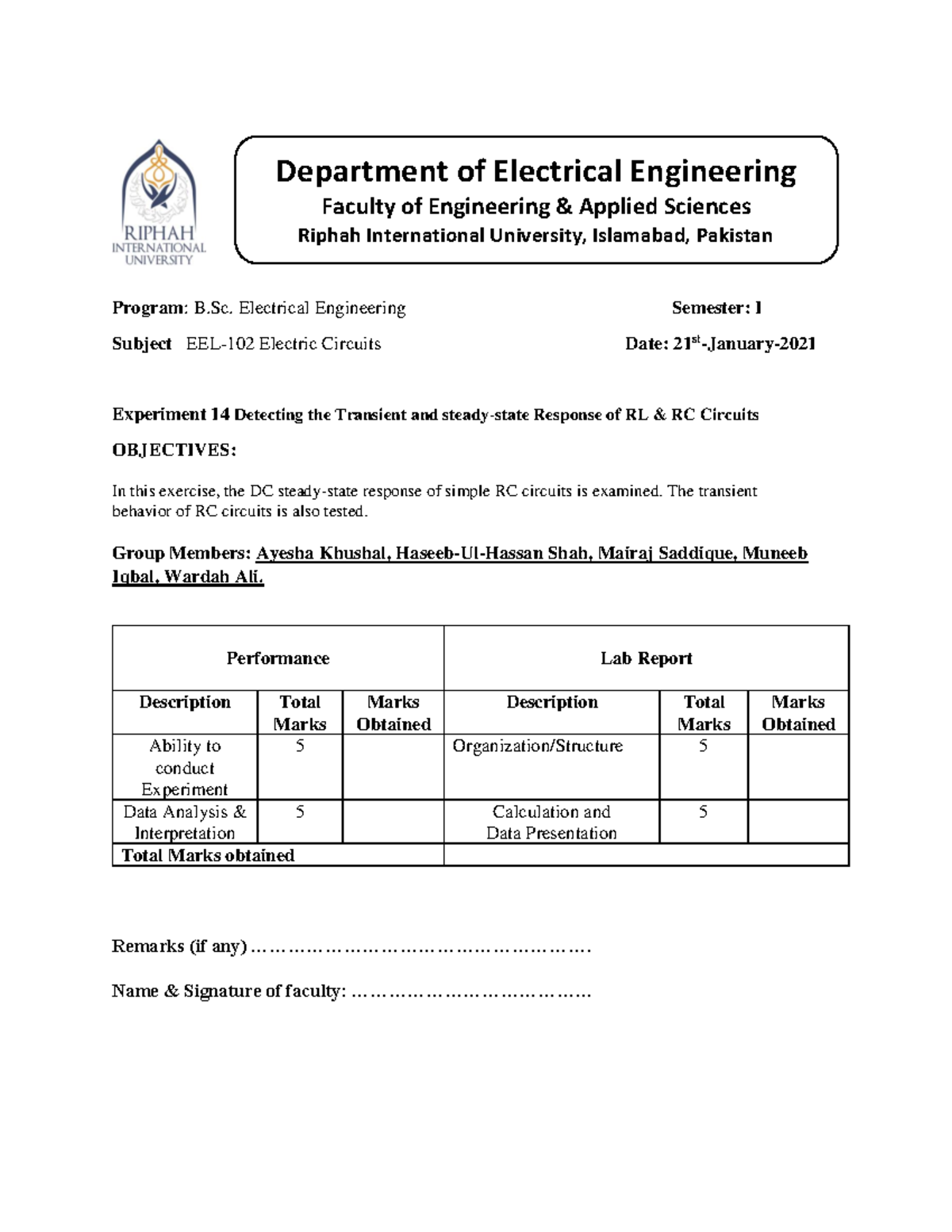 Shah Abdul Aziz Sahibzada (25791) Electric Circuits (LAB) Report 14 ...