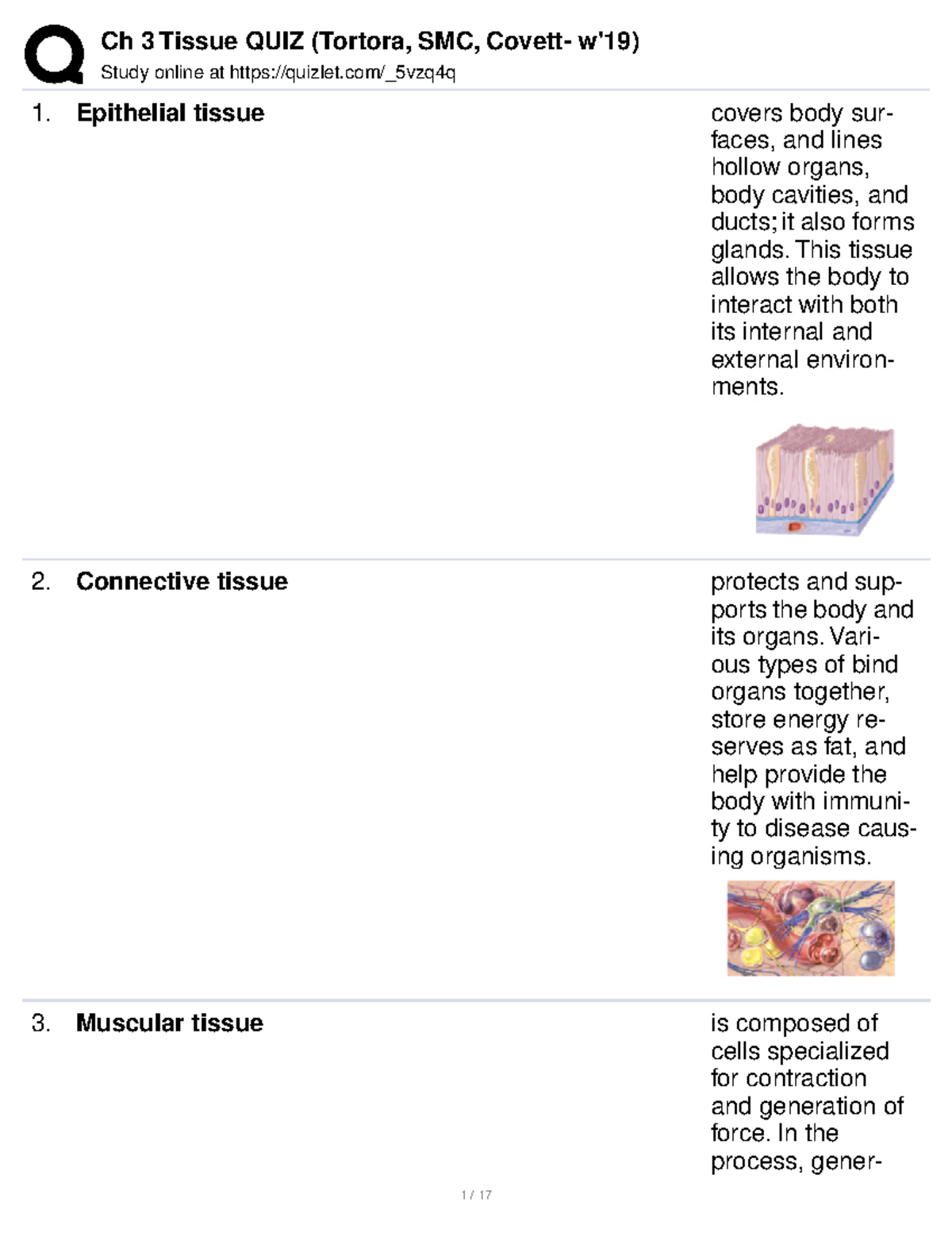 Ch 3 Tissue QUIZ (Tortora, SMC, Covett- w'19) - Study online at quizlet ...
