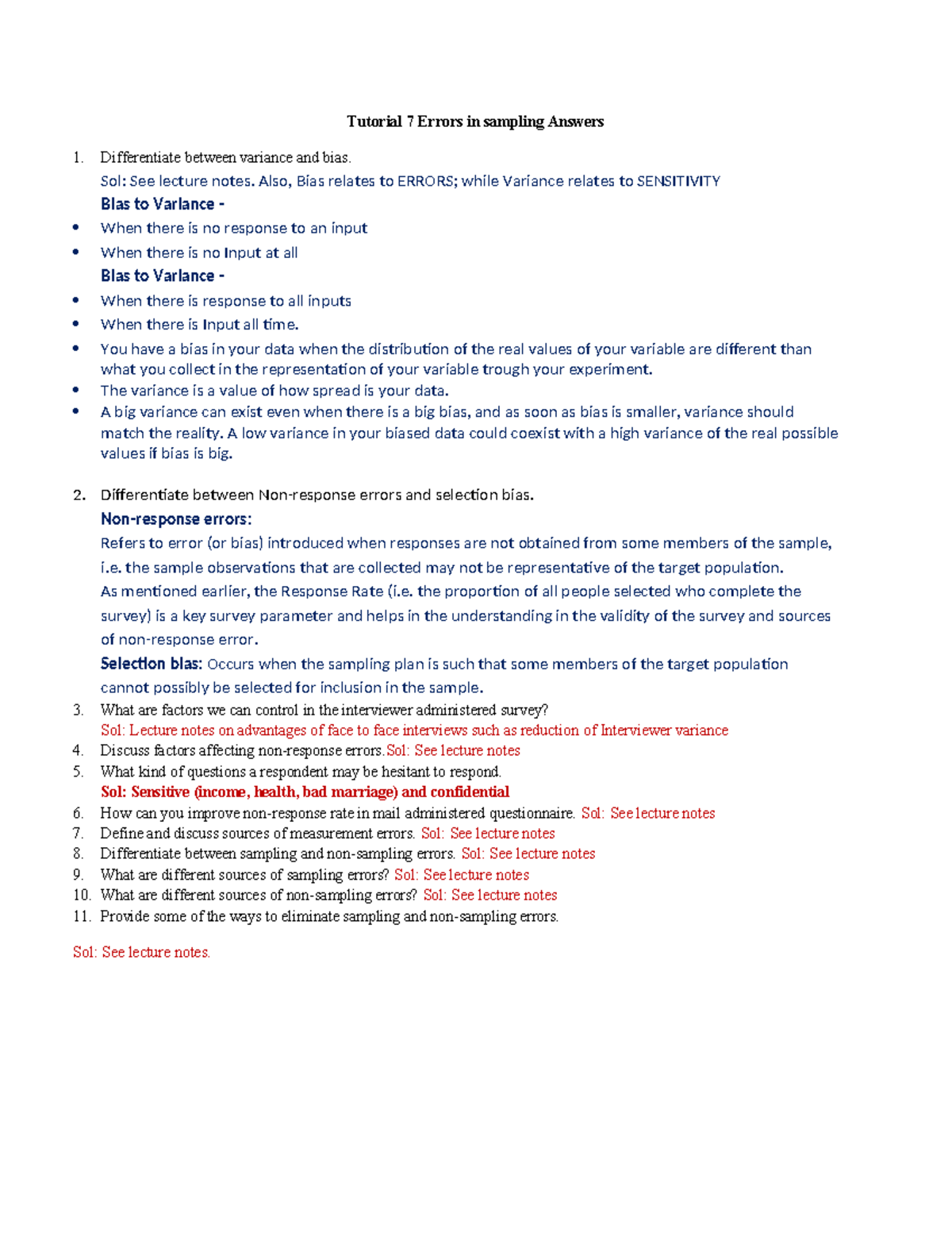 OS201 Tutorial 7 Errors ANS - Tutorial 7 Errors in sampling Answers 1 ...