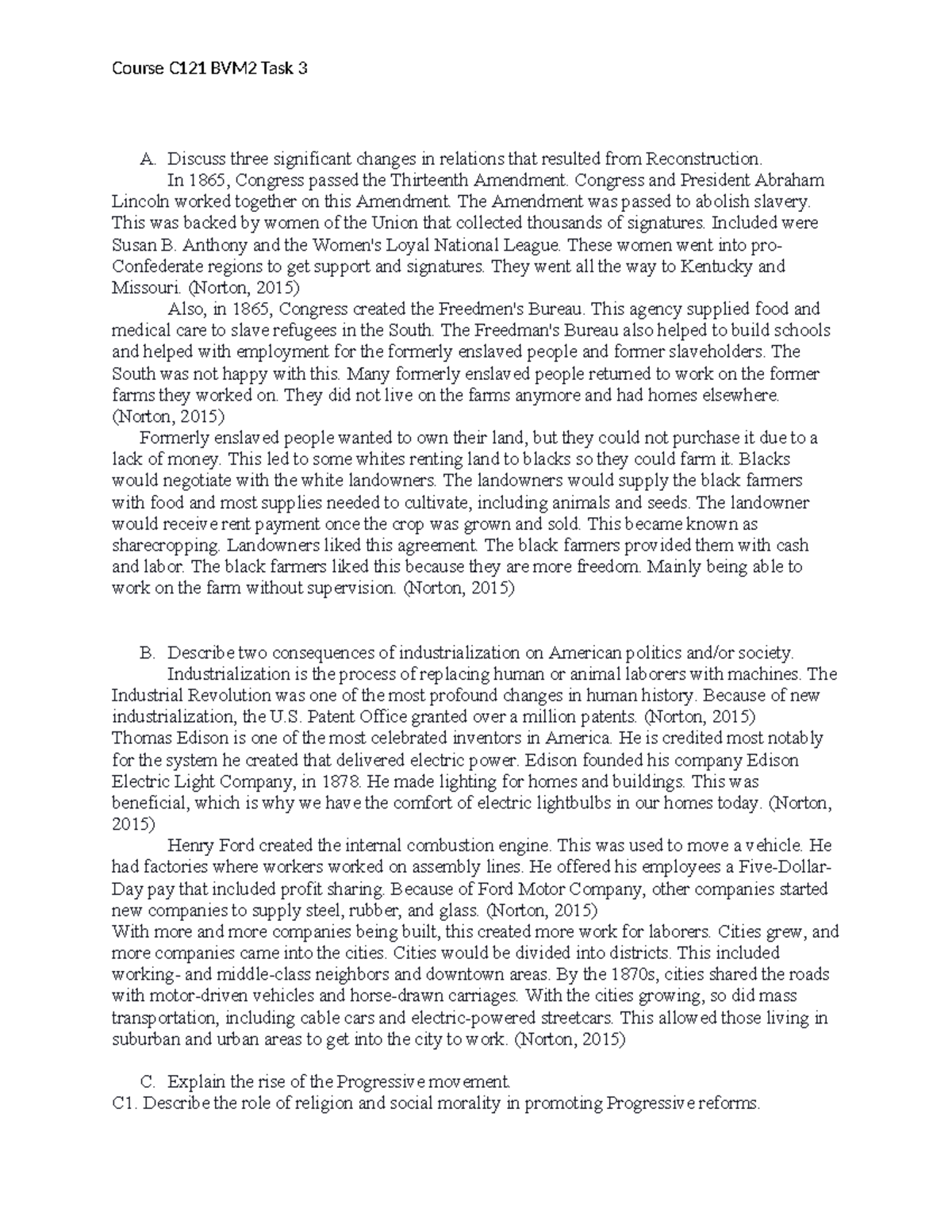 C121 BVM2 Task 3 - passed - Course C121 BVM2 Task 3 A. Discuss three ...