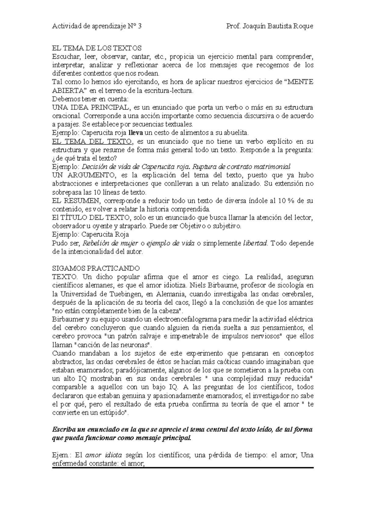 3. EL TEMA DE LOS Textos Taller DE Metodos - EL TEMA DE LOS TEXTOS ...