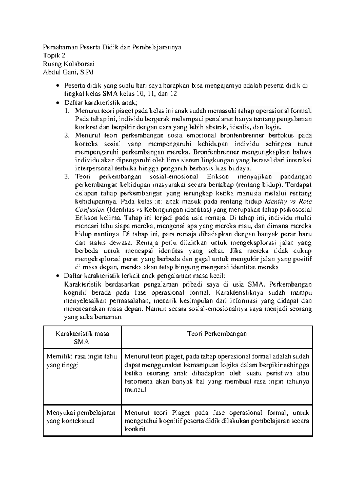 Topik 2 kolaborasi - ada - Pemahaman Peserta Didik dan Pembelajarannya Topik 2 Ruang Kolaborasi ...