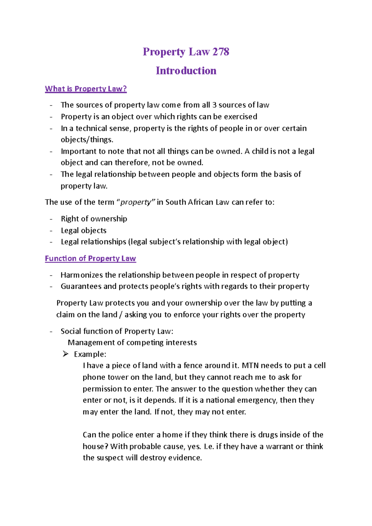 Notes Semester 1 PDF (A1) - Property Law 278 Introduction What is ...