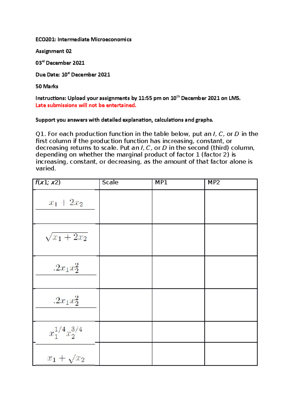 ECO201 Assignment 02 03Dec2021 - ECO201: Intermediate Microeconomics ...