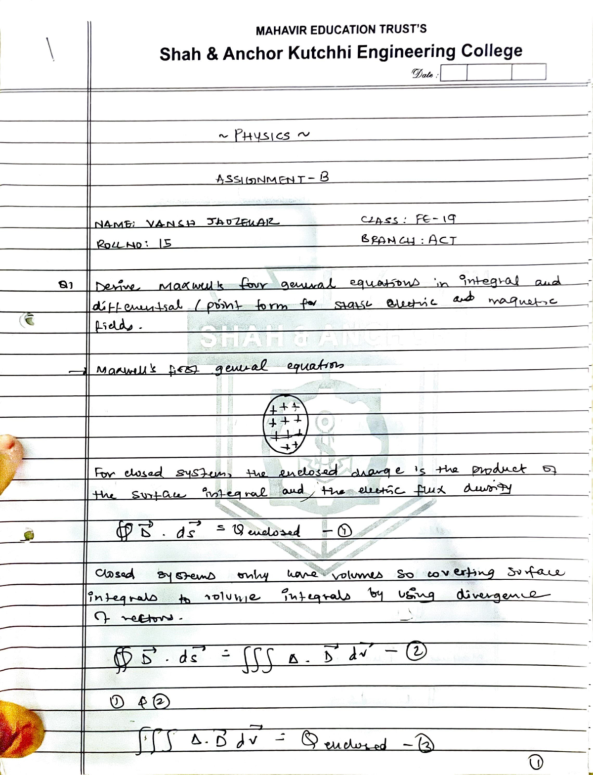 PHY Assignment B - Physics assigment - \ Shah & Anchor Kutchhi Engineering College P})oA .. r I ...