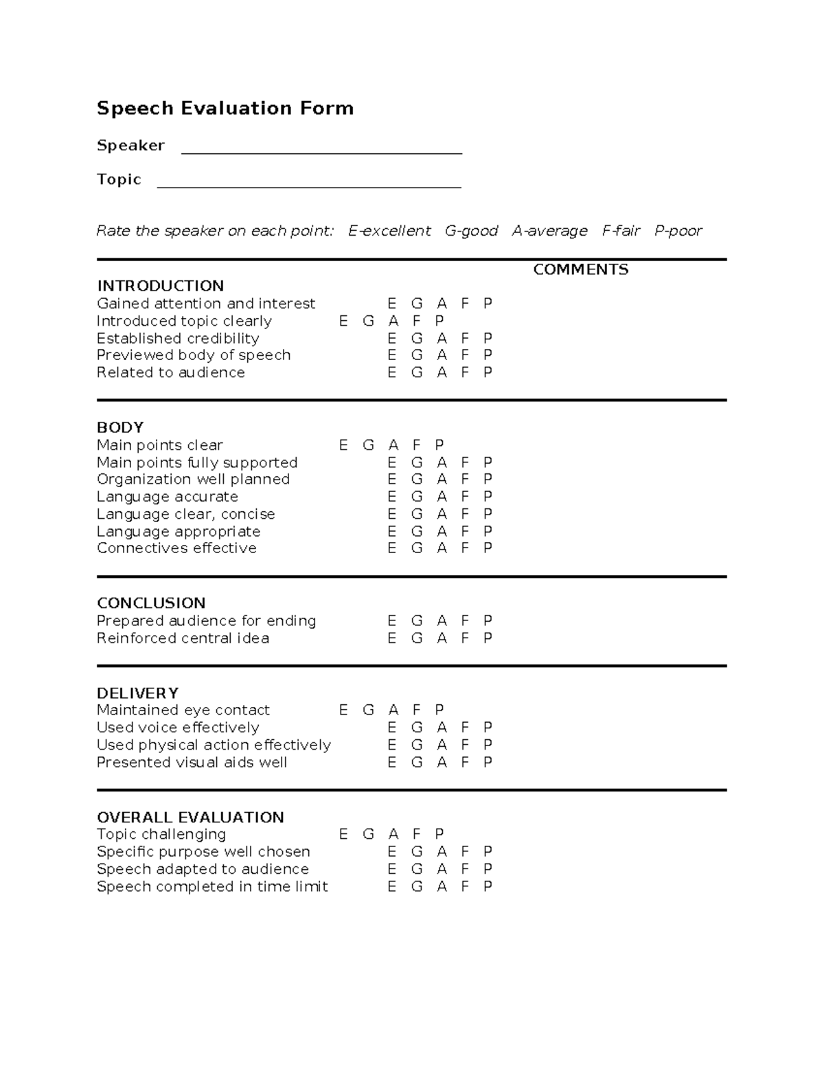 Chapter 4- Speech Evaluation Form - Speech Evaluation Form Speaker ...