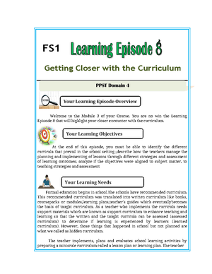 FS1- Episode-2 - answers - FS 1 After exploring the school environment ...