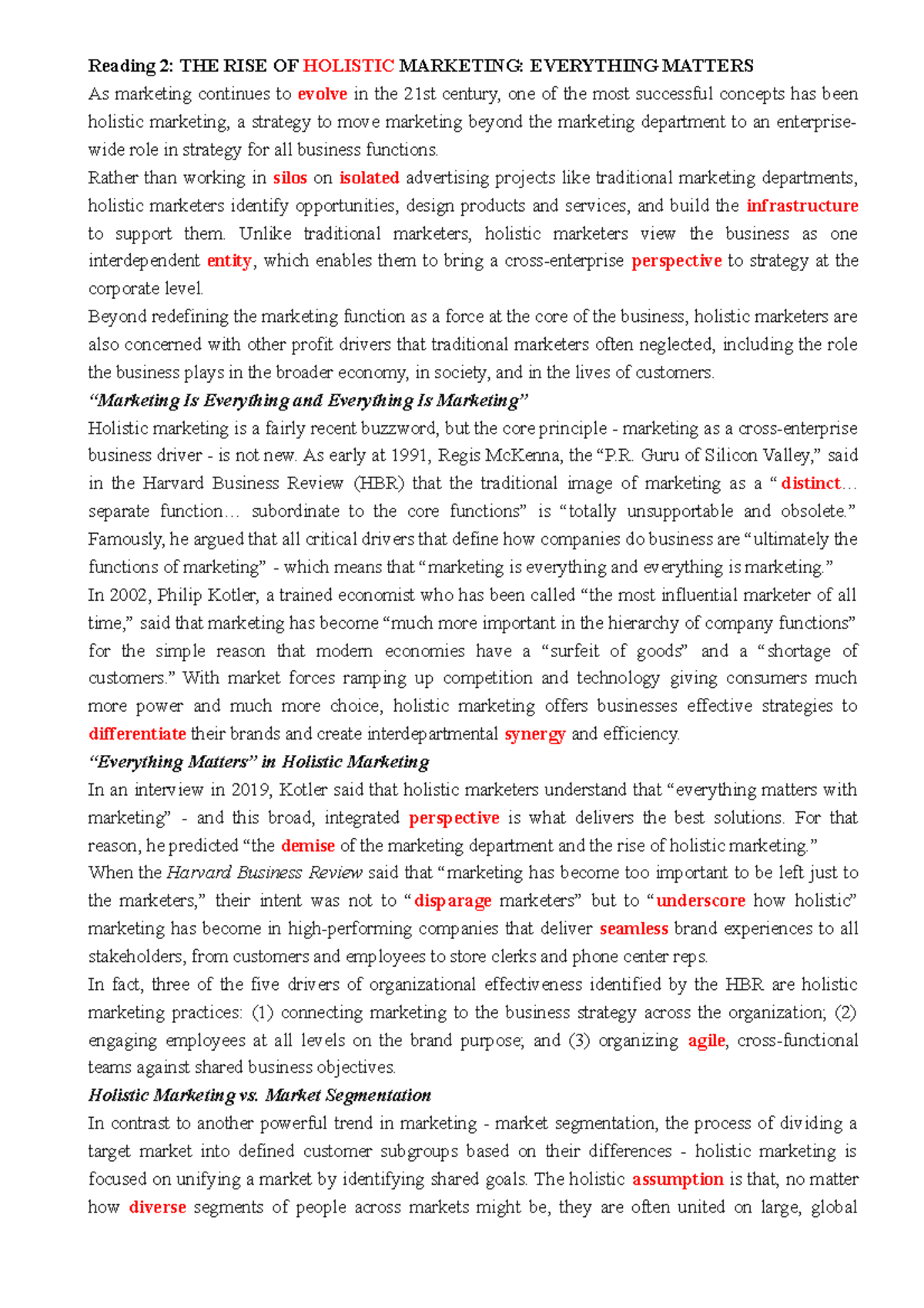 Unit 2 - New words - Reading 2: THE RISE OF HOLISTIC MARKETING ...