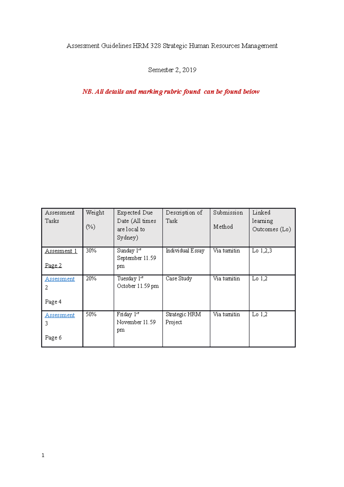 HRM 328 2019 S2 Assessment Guidelines - Assessment Guidelines HRM 328 ...
