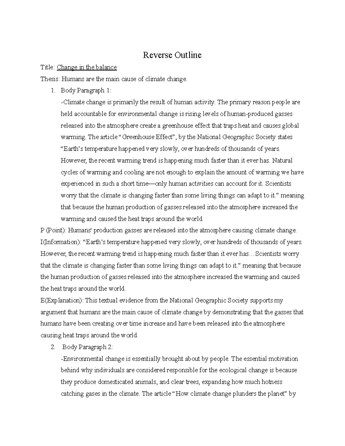 Reverse Outline - Reverse Outline Title: Change in the balance Thesis ...