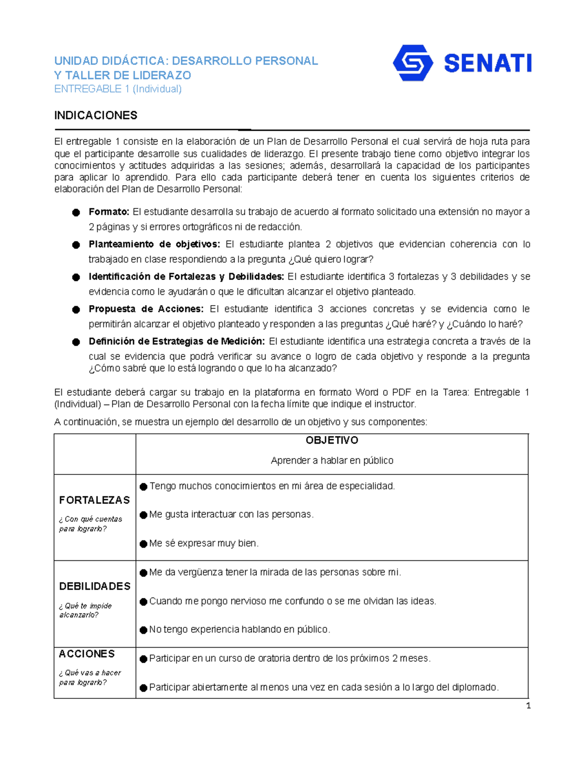 Entregable 1 Desarrollo - Y TALLER DE LIDERAZO ENTREGABLE 1 (Individual) INDICACIONES El ...