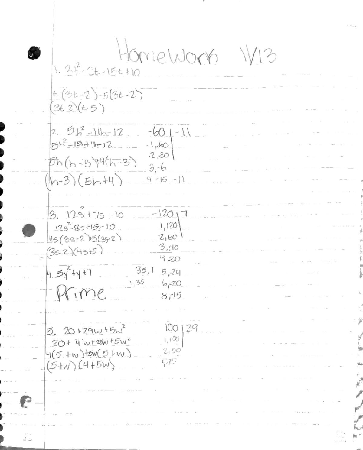 Homework 11-13: Algebra Problems and Solutions - Homework 11/13 1-2t ...