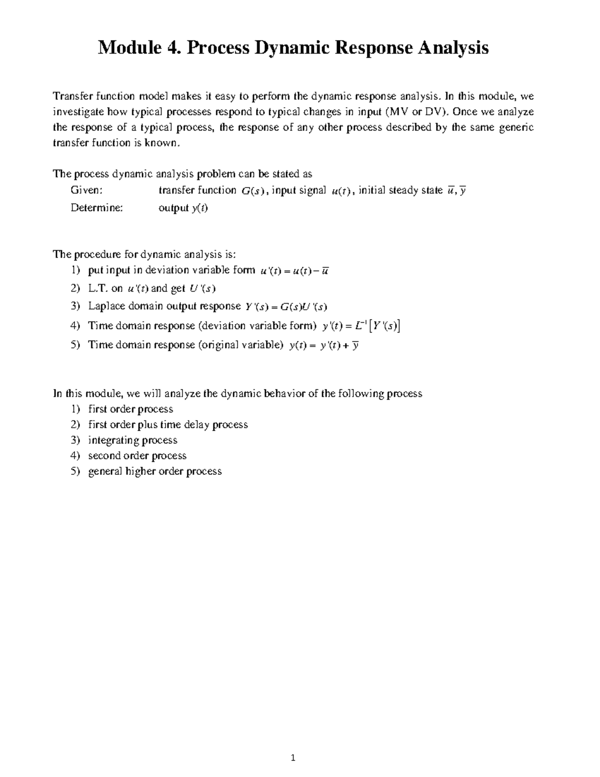 M4 Process dynamics analysis - Module 4. Process Dynamic Response ...