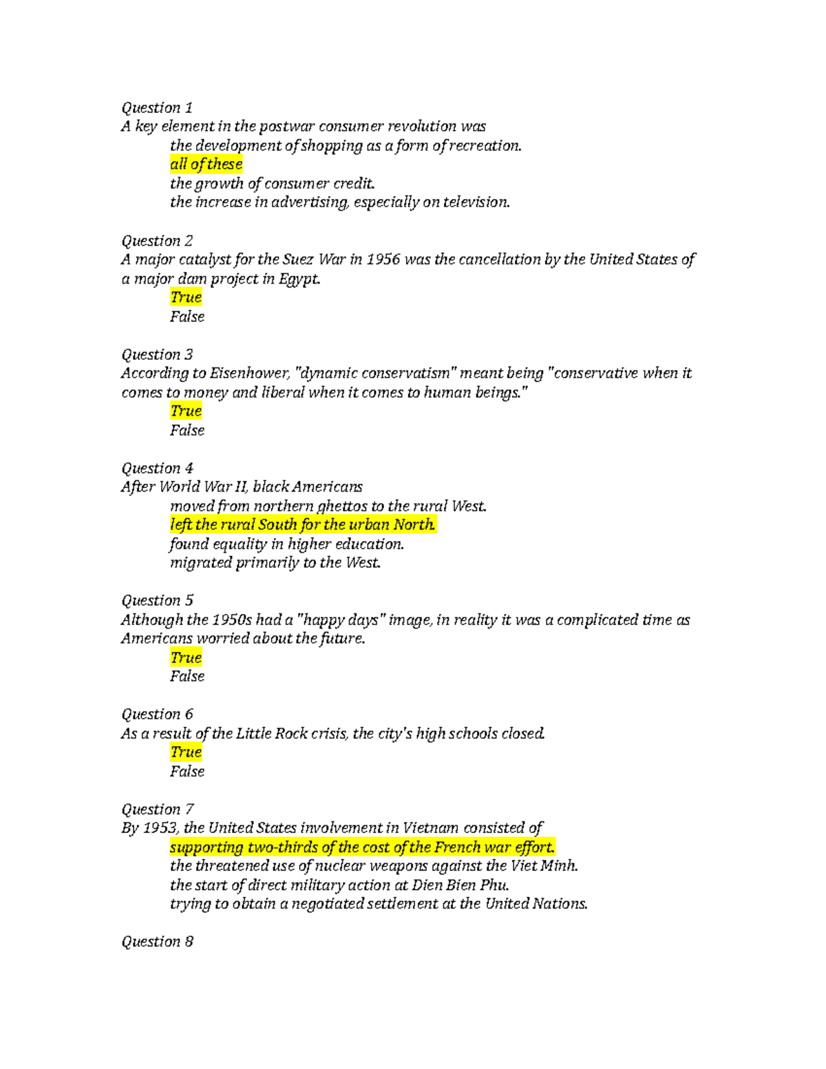 Week 12 - assignments - Question 1 A key element in the postwar consumer revolution was the ...
