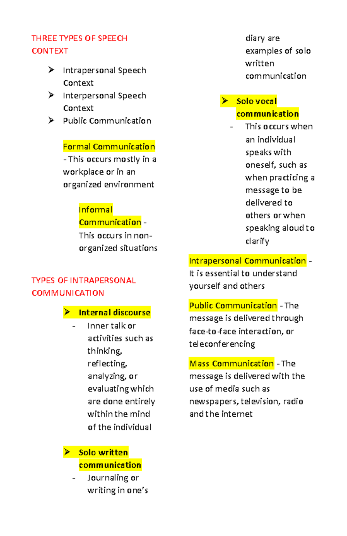 ORAL COM Reviewer - goodluck - THREE TYPES OF SPEECH CONTEXT ...