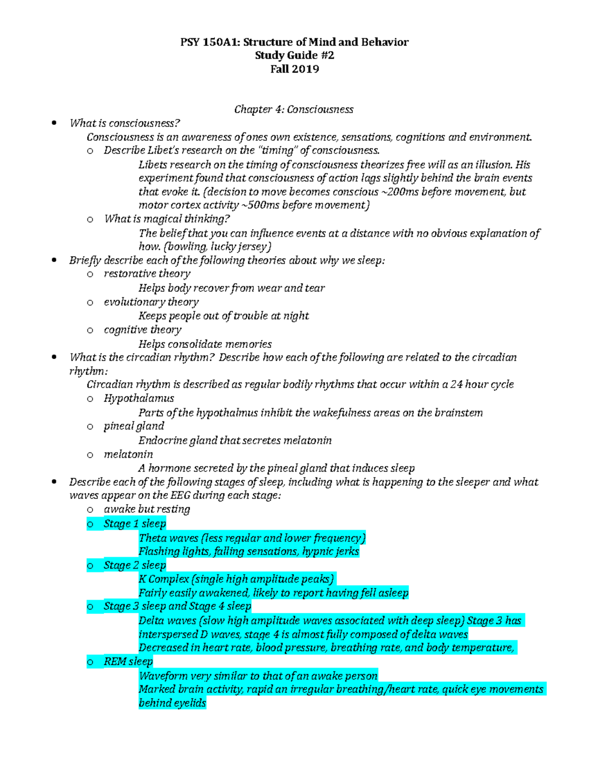 PSY 150 Study Guide 2 - PSY 150A1: Structure of Mind and Behavior Study ...
