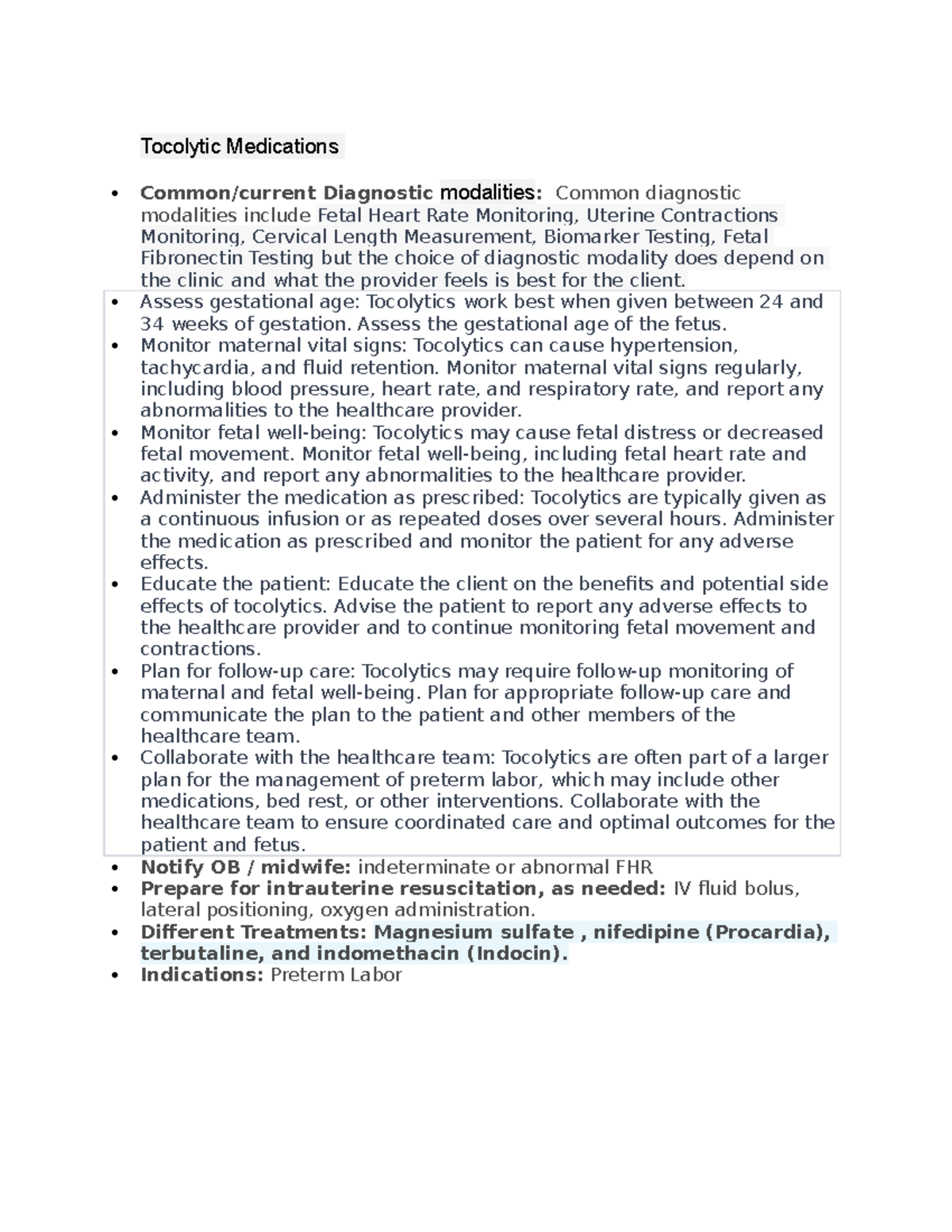 Tocolytic Medications - NUR 3145 - FAU - Studocu